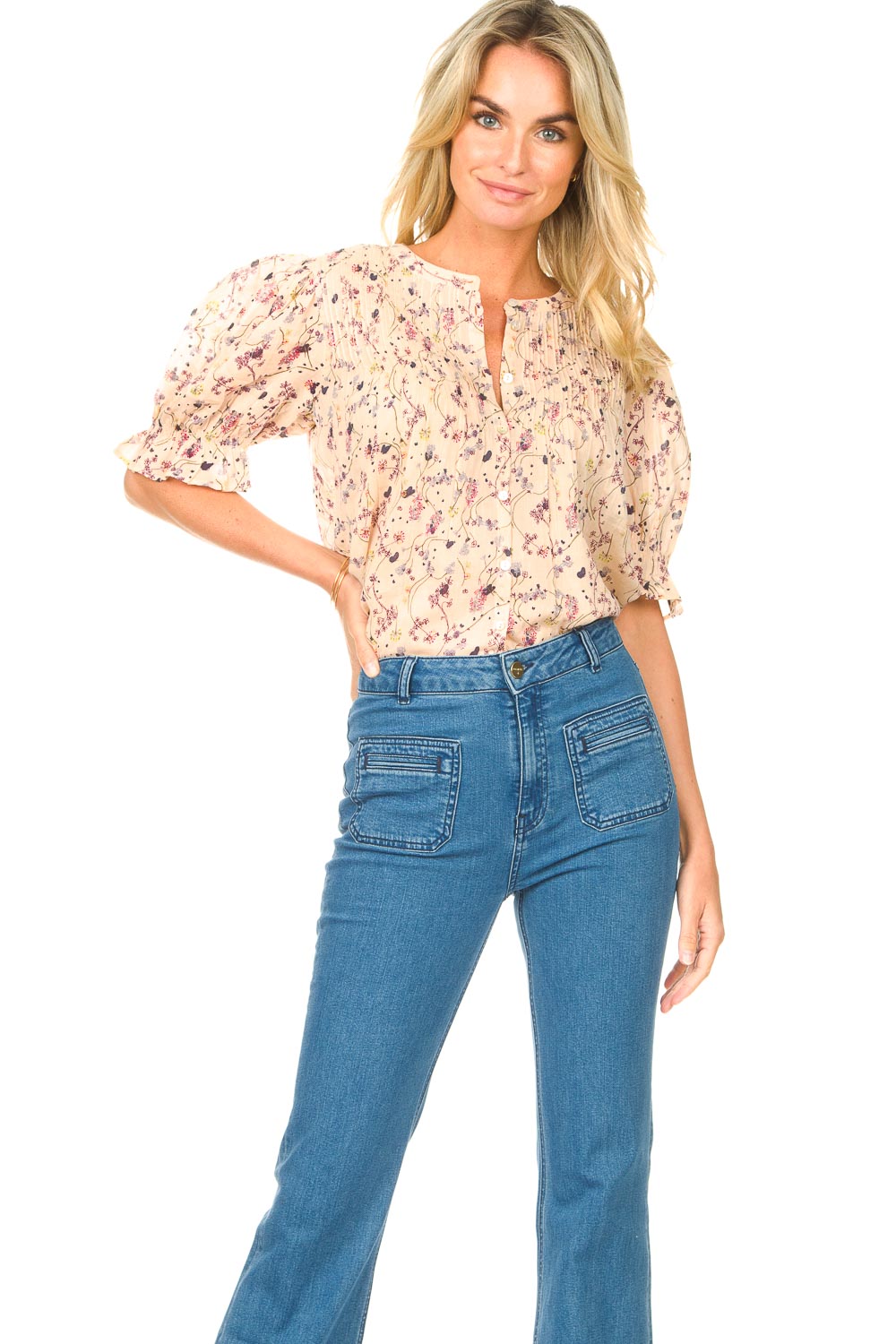 Blouse with flower print Blouna | beige... | ba&sh | Little Soho