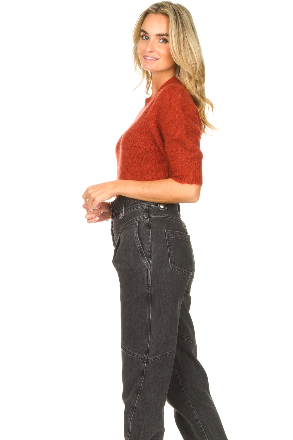 Knitted sweater with puff sleeves Jillian | red... | JC Sophie | Little ...