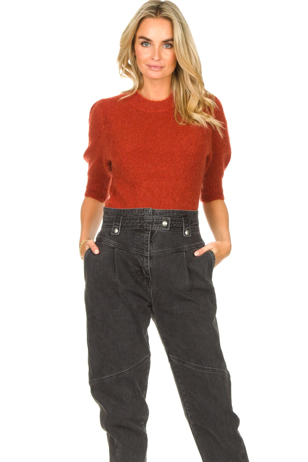 Knitted sweater with puff sleeves Jillian | red... | JC Sophie | Little ...