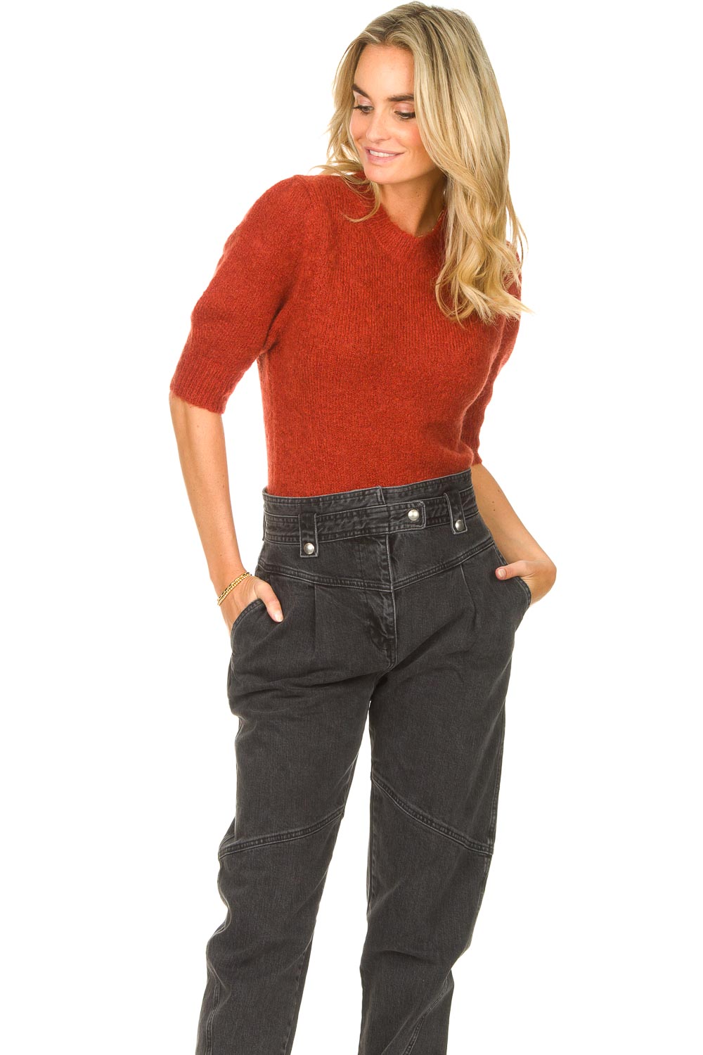 Knitted sweater with puff sleeves Jillian | red... | JC Sophie | Little ...
