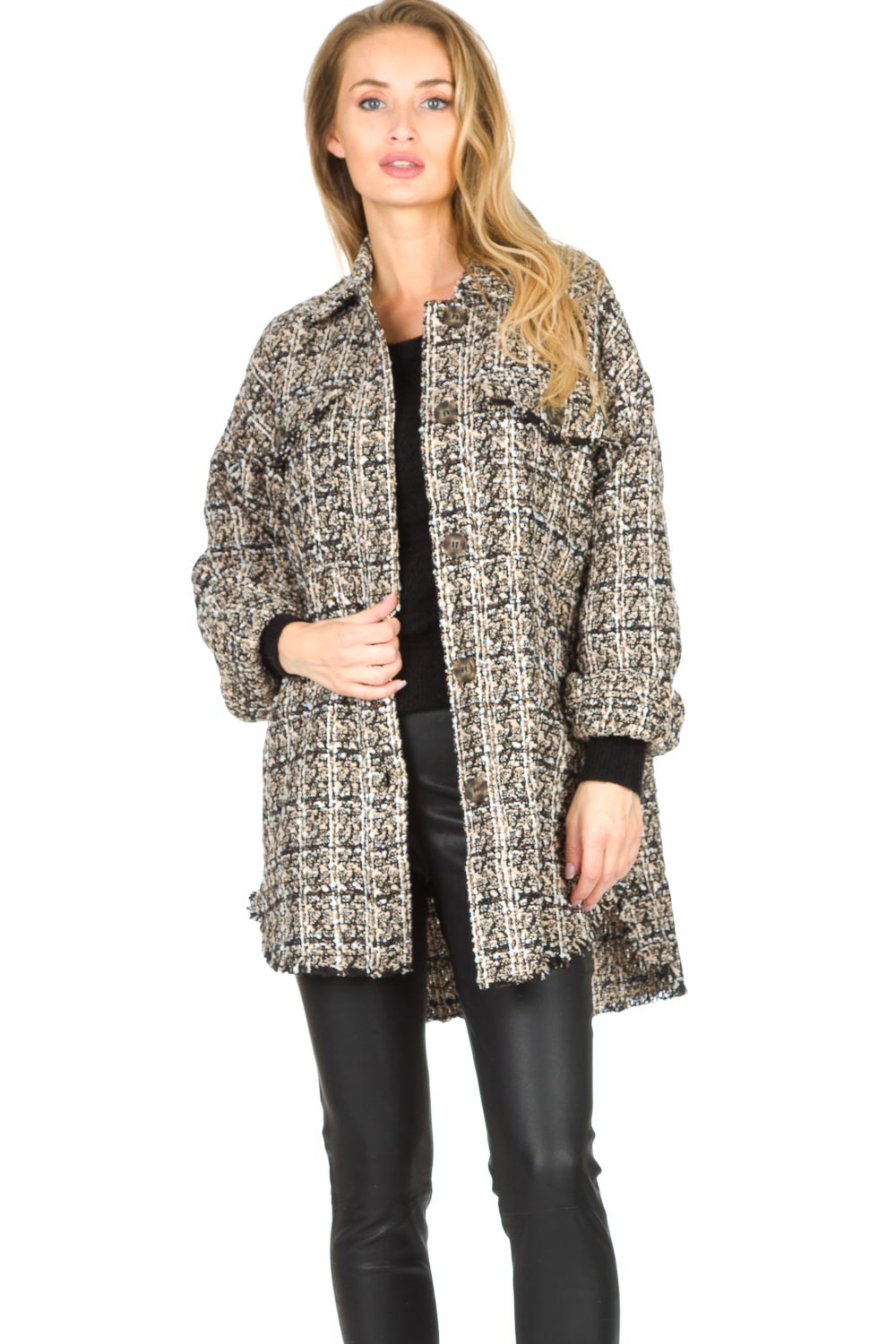 Bouclé shacket with sequins Mika | black... | Sofie Schnoor | Little Soho