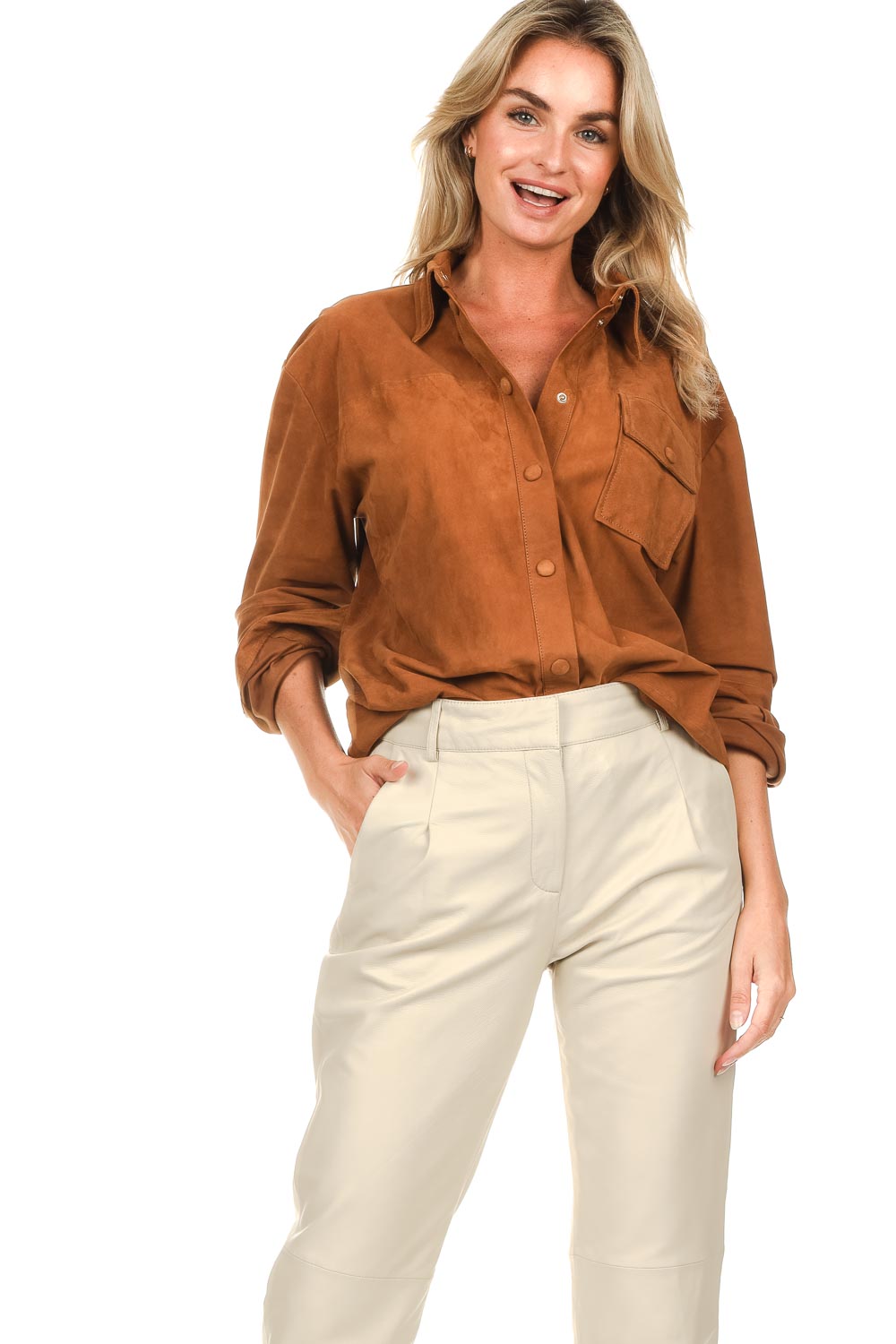 Lamsleren suede blouse Angelini | bruin... | STUDIO AR | Little Soho