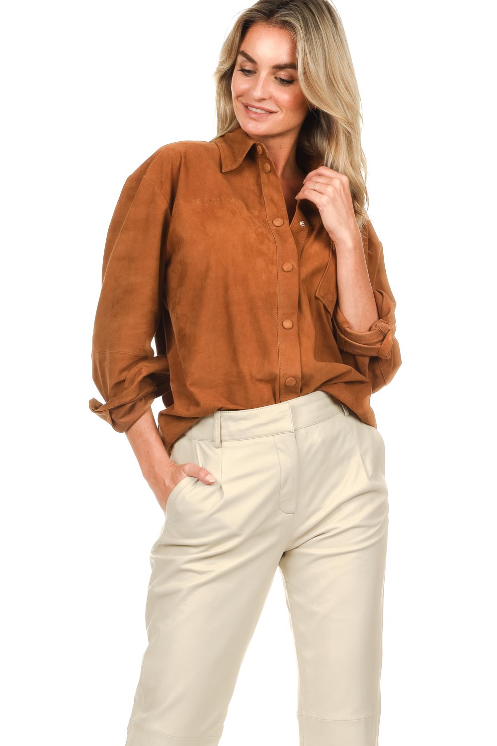 Lamsleren suede blouse Angelini | bruin... | STUDIO AR | Little Soho