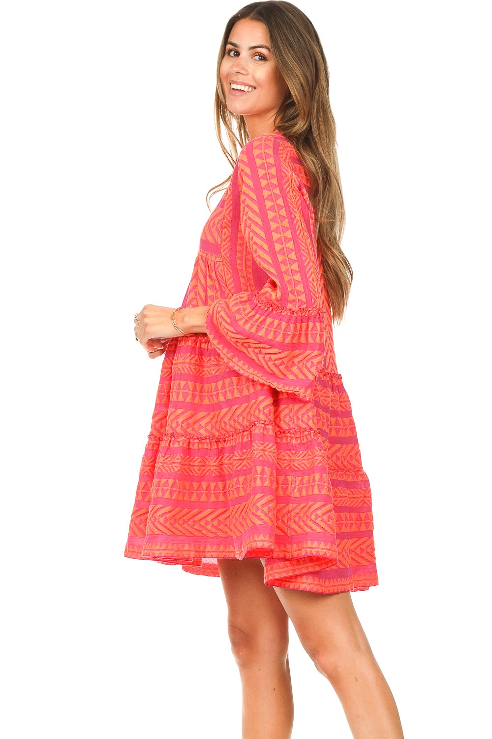 Jacquardgeweven jurk Ella | oranje/fuchsia | Devotion | Little Soho