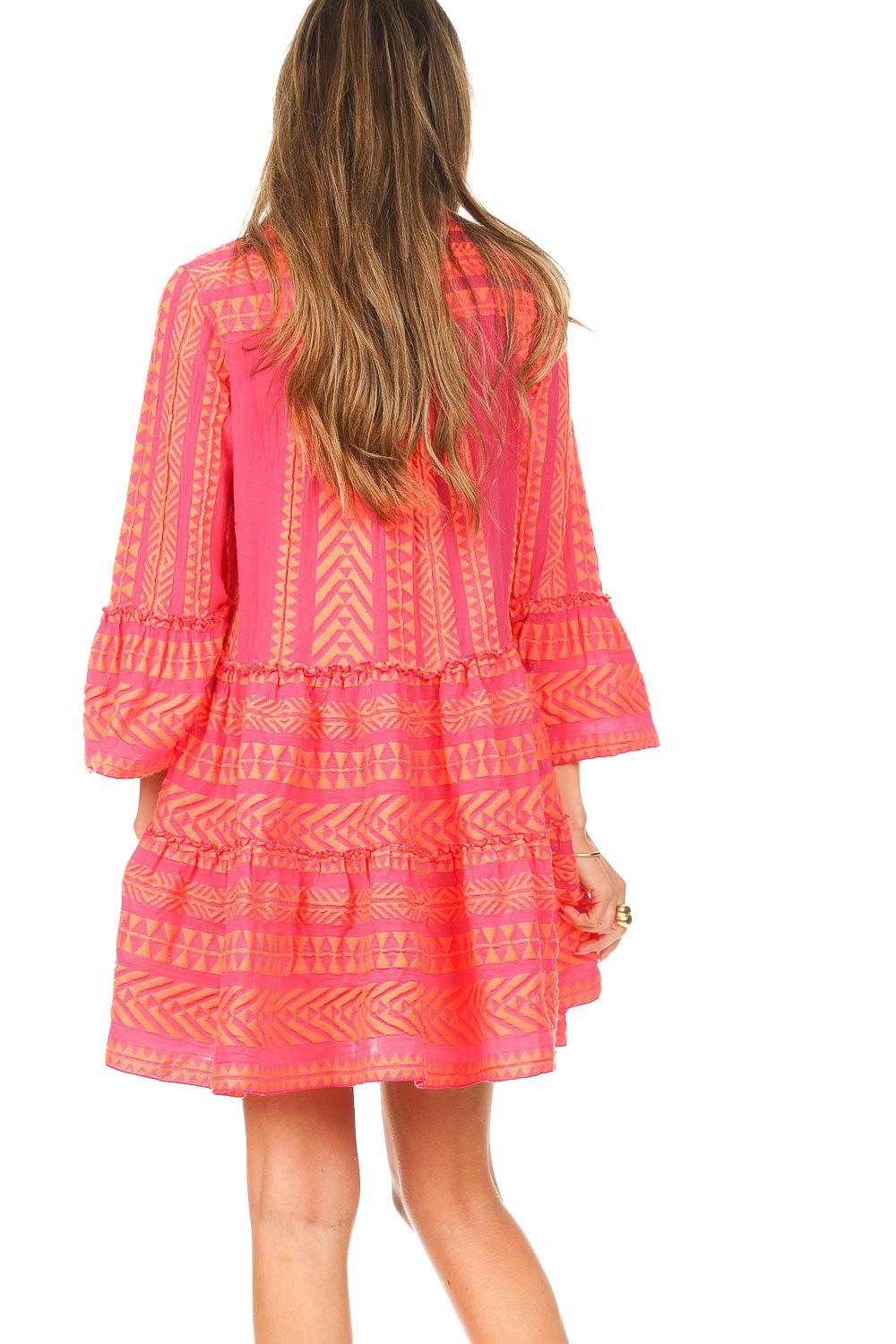 Jacquardgeweven jurk Ella | oranje/fuchsia | Devotion | Little Soho