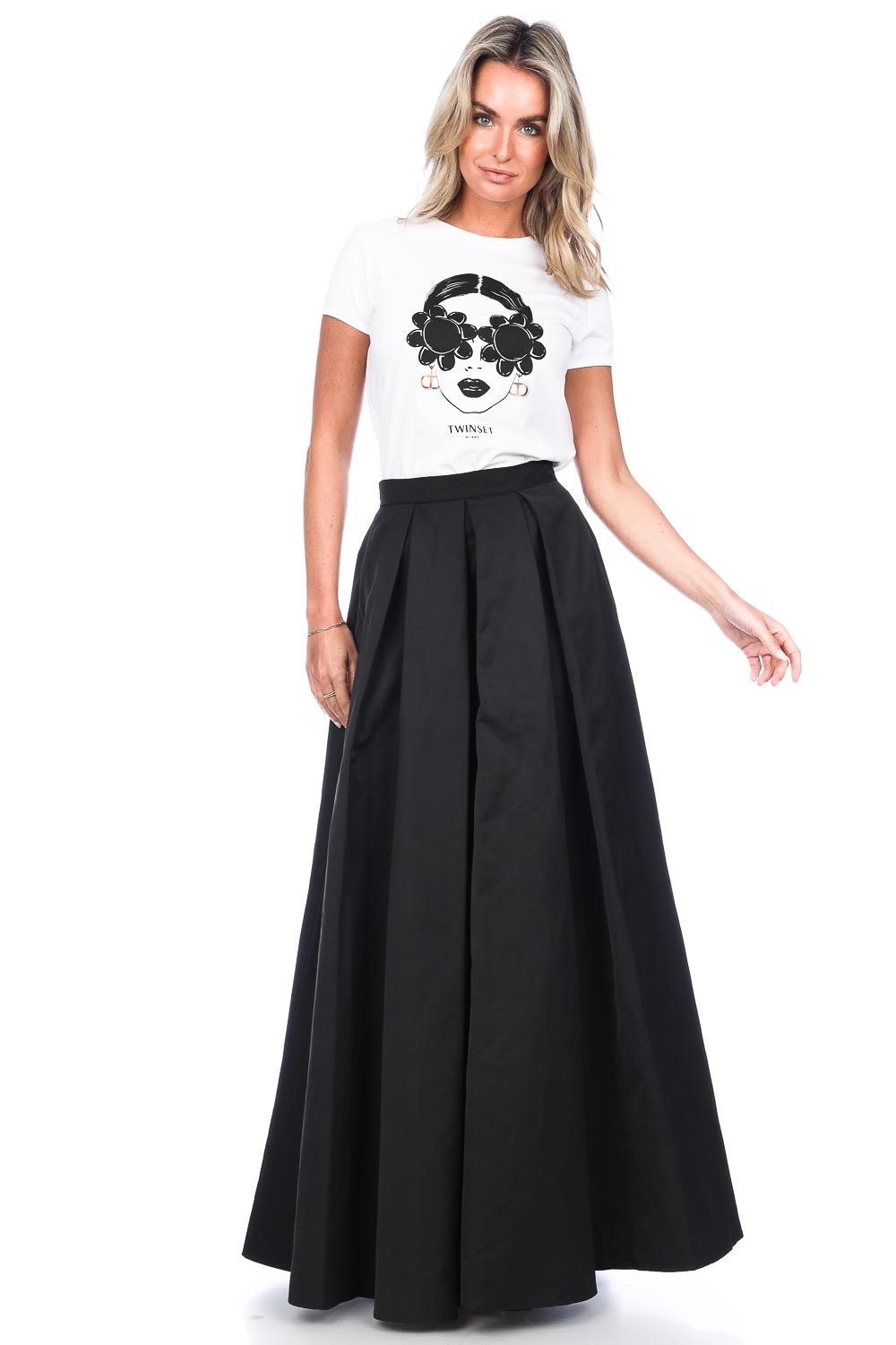 Maxi-rok met plooien Anna | zwart | Twinset | Little Soho