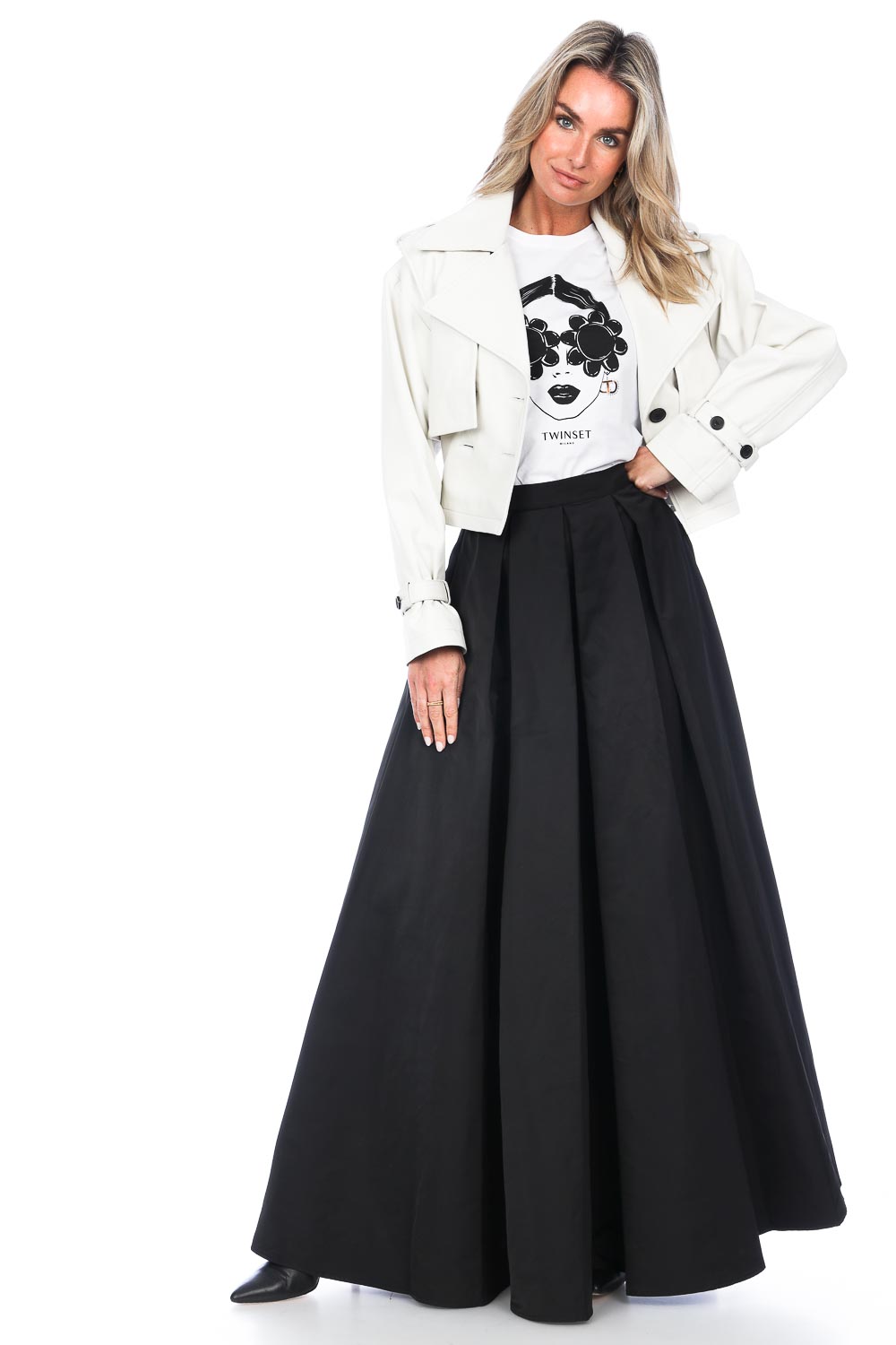 Maxi-rok met plooien Anna | zwart | Twinset | Little Soho