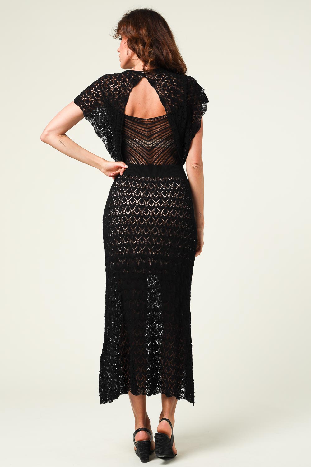 Jurk met opengewerkte details Strasina | zwart | Liu Jo | Little Soho