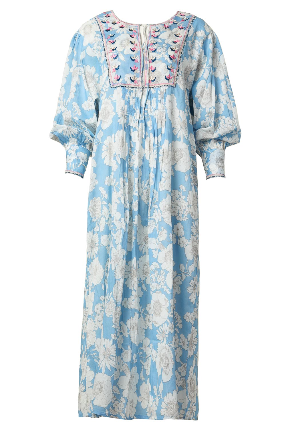 Hand geborduurde maxi jurk Peony | blauw | Antik Batik | Little Soho