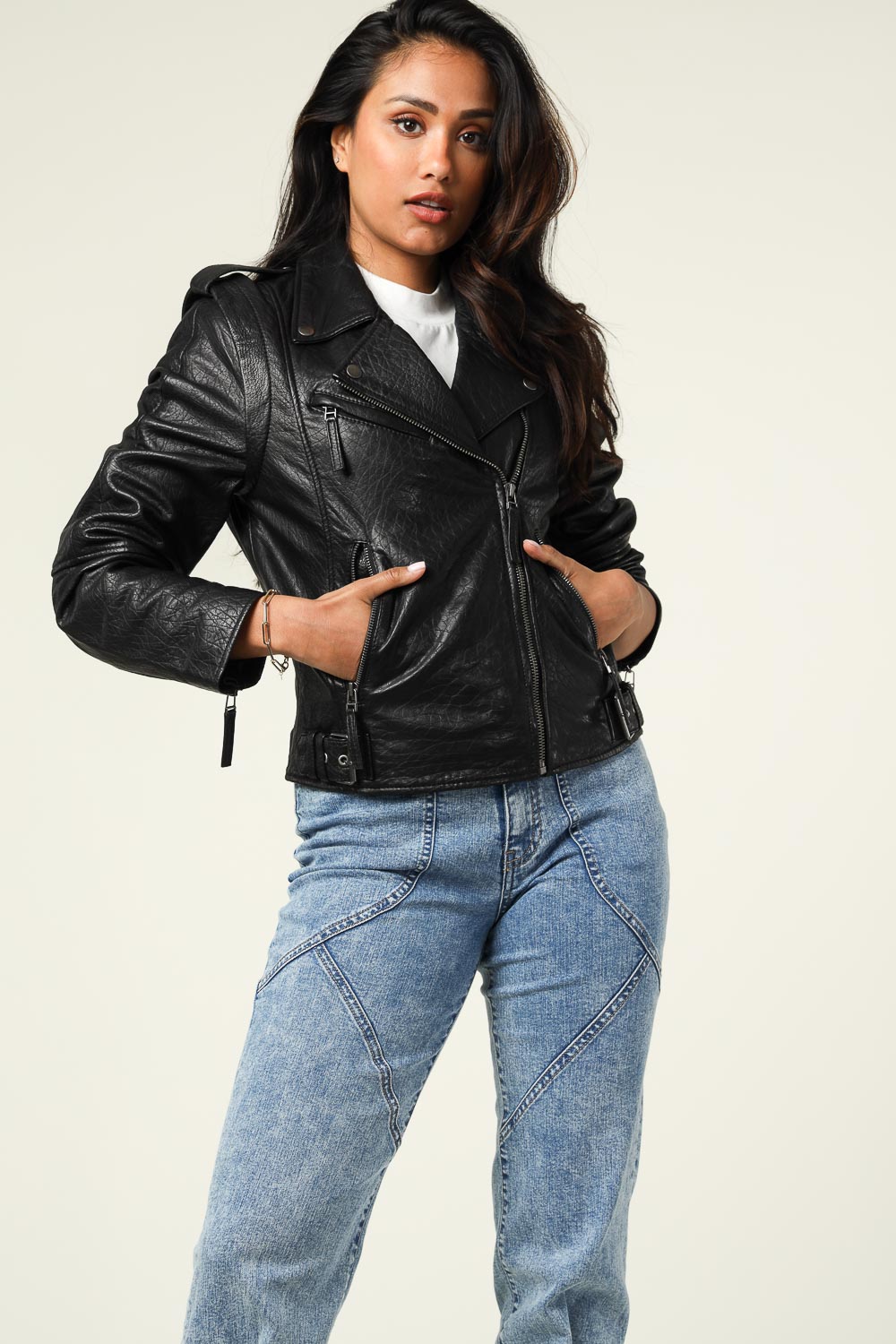Leren biker jacket Margot | zwart | Alter Ego | Little Soho