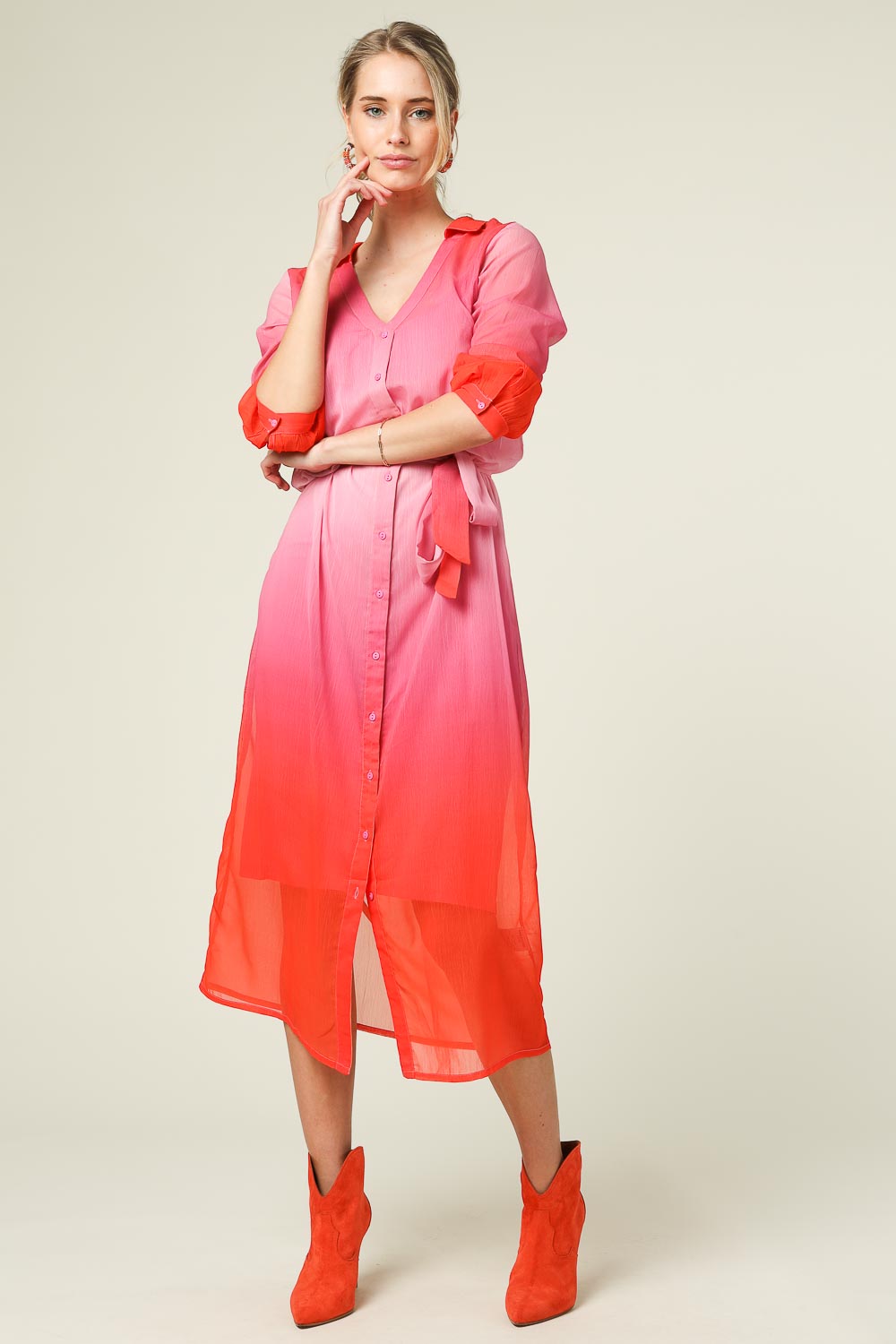 Jurk met ombreprint Mason | oranje | Freebird | Little Soho