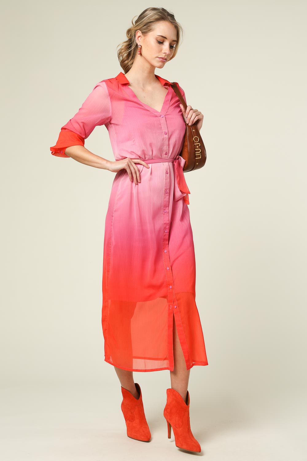 Jurk met ombreprint Mason | oranje | Freebird | Little Soho