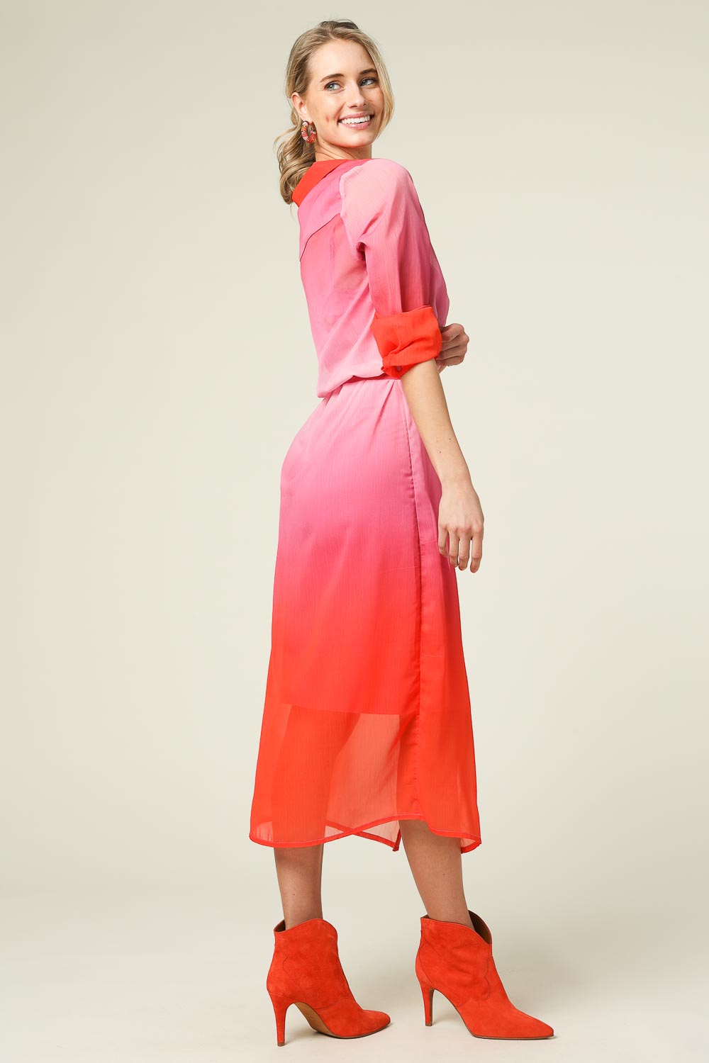 Jurk met ombreprint Mason | oranje | Freebird | Little Soho