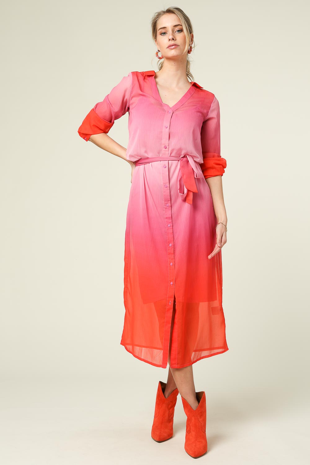 Jurk met ombreprint Mason | oranje | Freebird | Little Soho