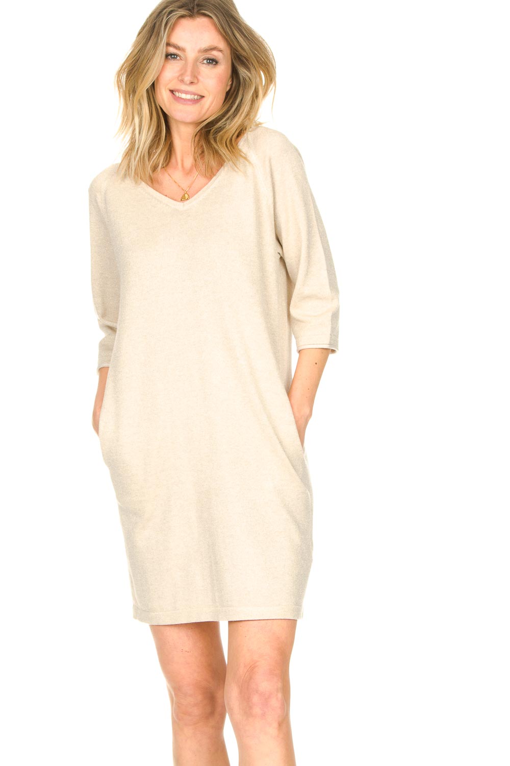 Sweater jurk met lurex Daffodil | naturel... | Knit-ted | Little Soho