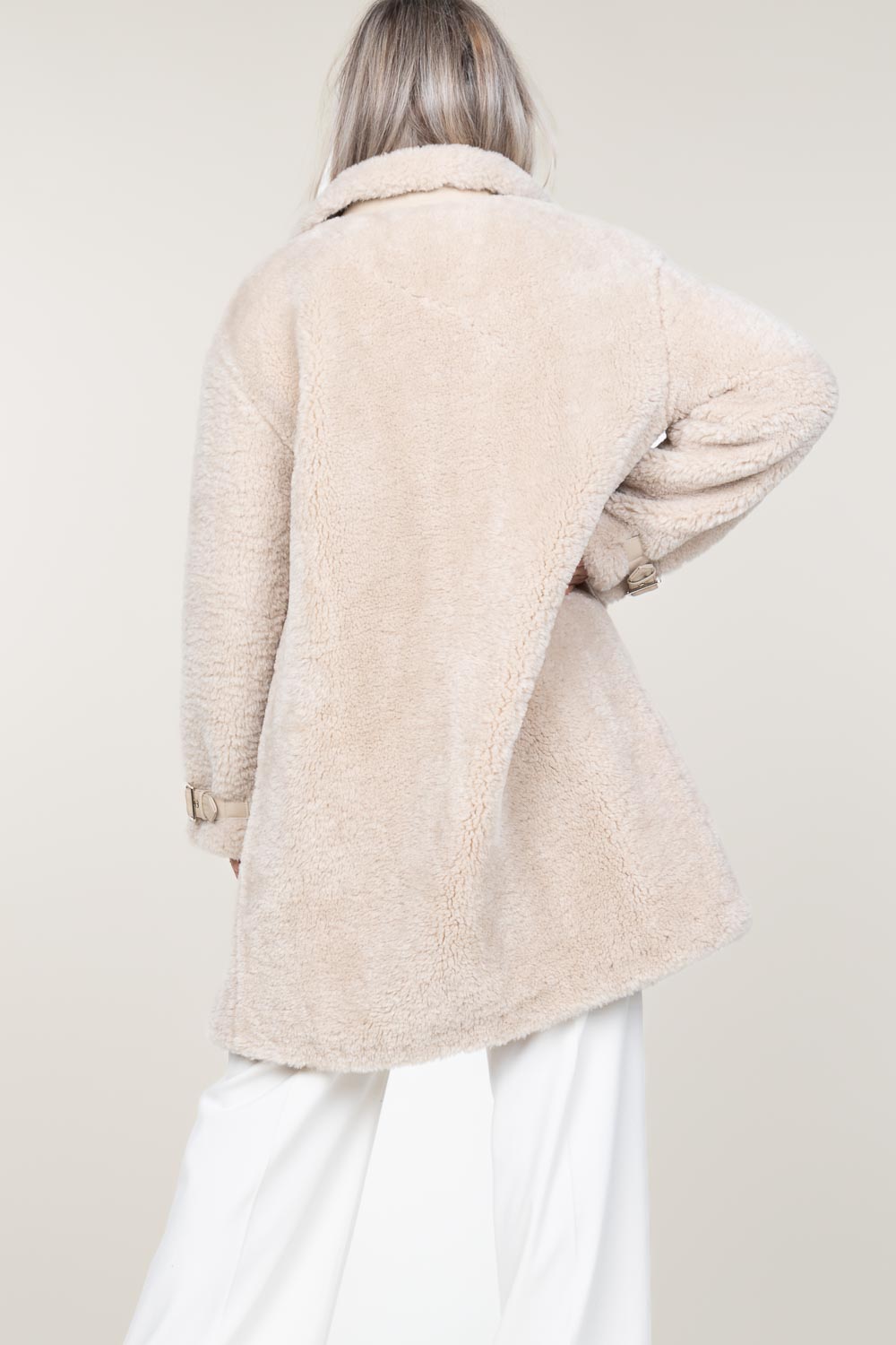 Luxe teddy met faux leren details Manon | beige | Liu Jo | Little Soho