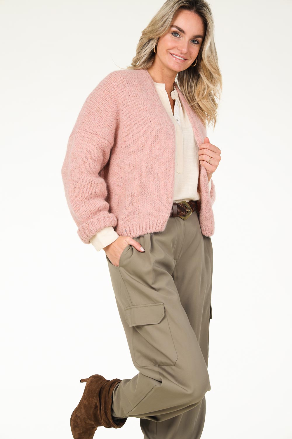Zacht gebreid vest Becky | roze | Knit-ted | Little Soho