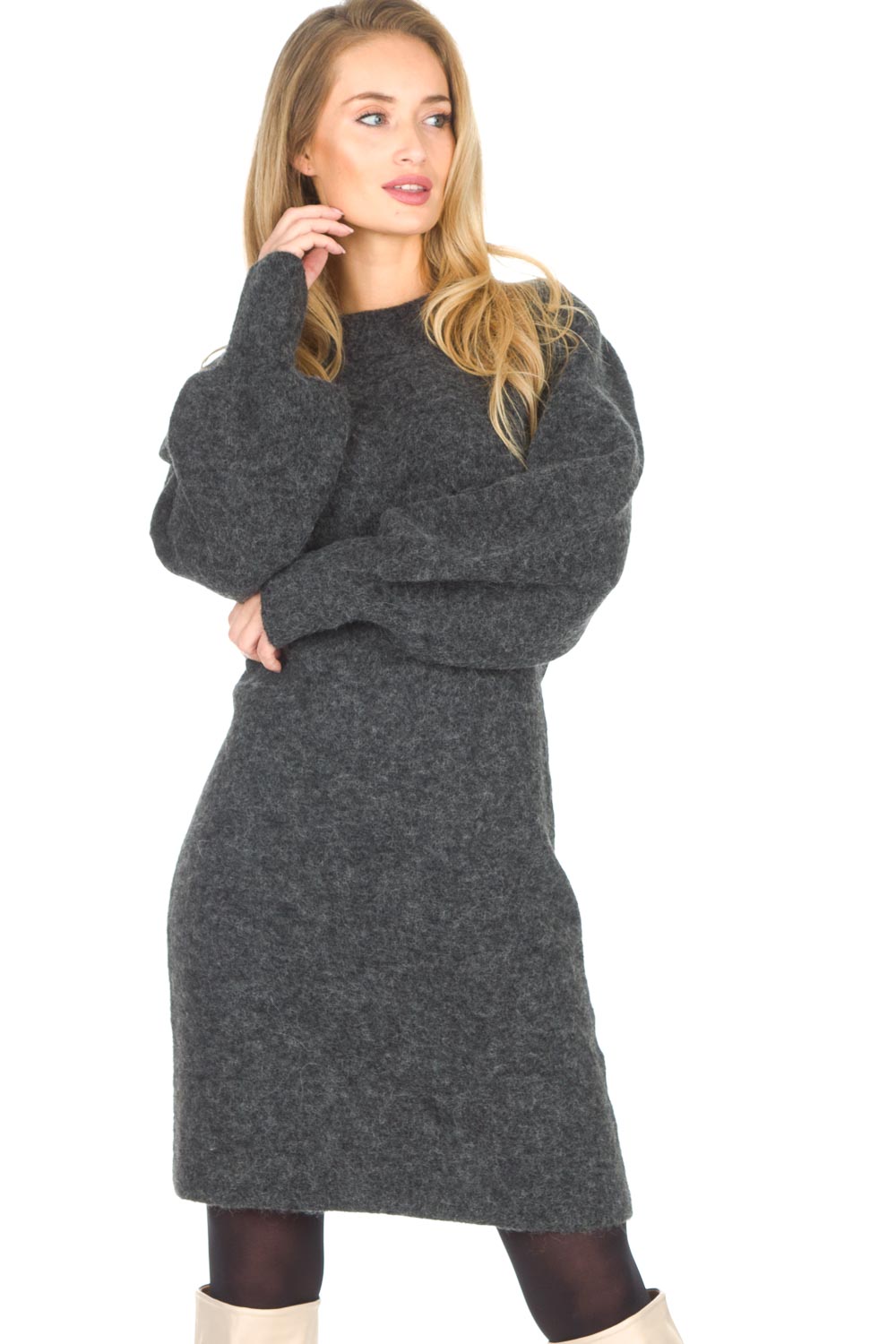 Gebreide sweater jurk Kalliroi | donker grijs... | Second Female ...