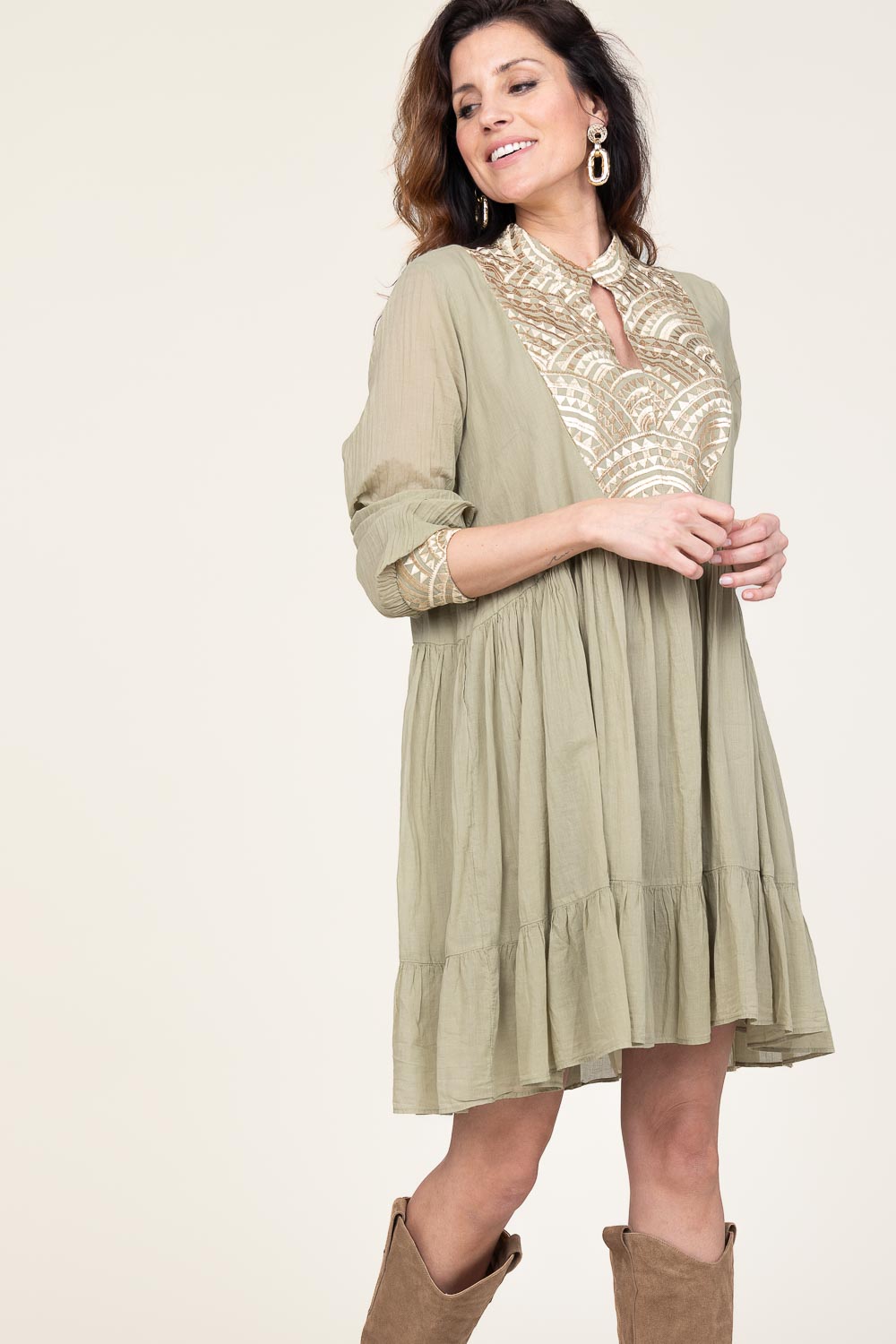 Luchtige katoenen jurk Alexa | groen | Greek Archaic Kori | Little Soho