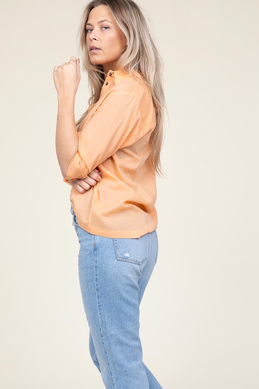 Katoenen voile blouse Anna | oranje | Antik Batik | Little Soho