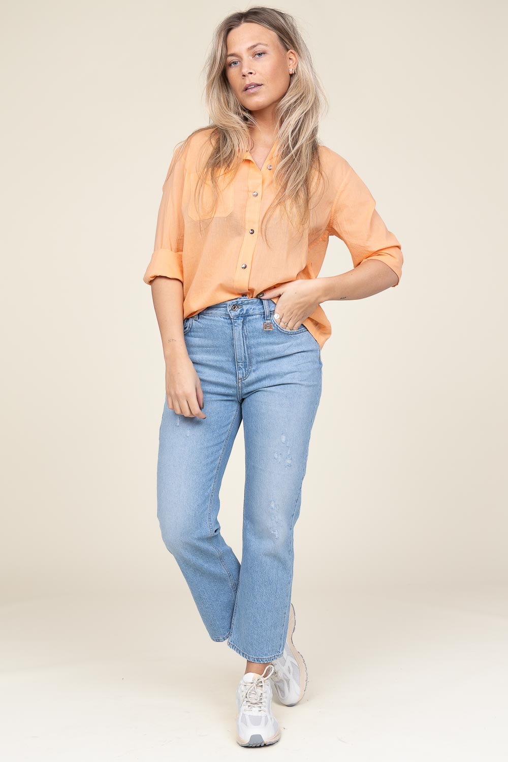 Katoenen voile blouse Anna | oranje | Antik Batik | Little Soho