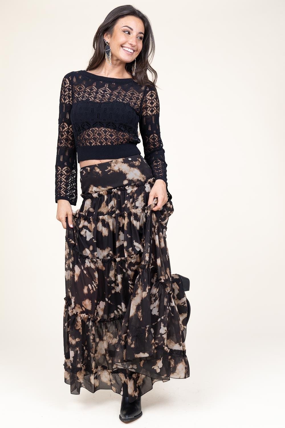 Maxi-rok met print Santacroce | zwart | Liu Jo | Little Soho