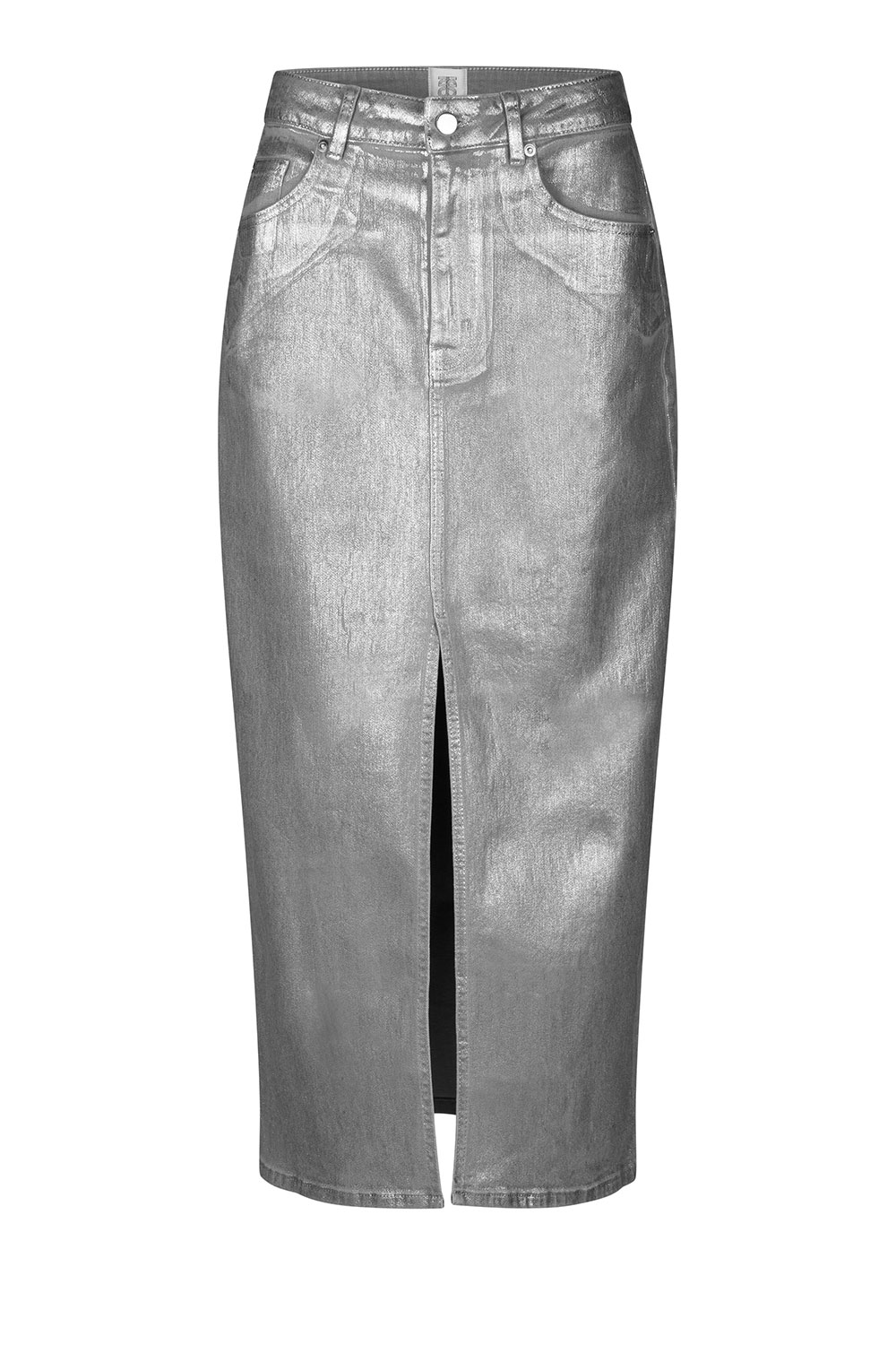 Stretch metallic denim rok Aspect | zilver | Second Female | Little Soho