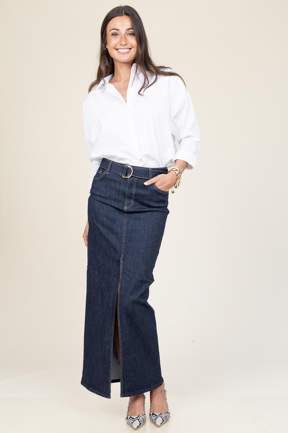 Denim maxi-rok met ceintuur Fabia | blauw | Liu Jo | Little Soho