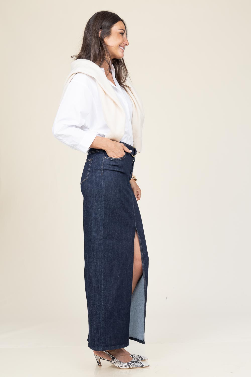 Denim maxi-rok met ceintuur Fabia | blauw | Liu Jo | Little Soho