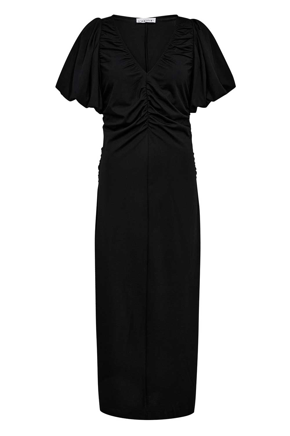 Stretch maxi-jurk met plooien Jill | zwart | Haute L'Amitié | Little Soho